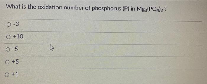 Solved What is the oxidation number of phosphorus (P) in | Chegg.com