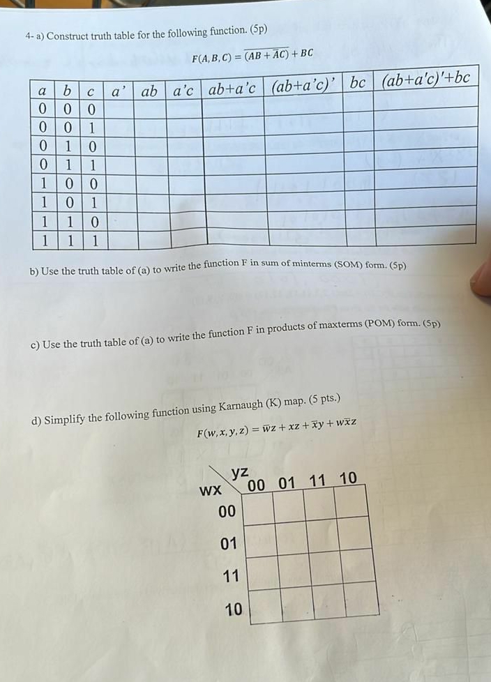 4- ﻿a) ﻿Construct truth table for the following | Chegg.com