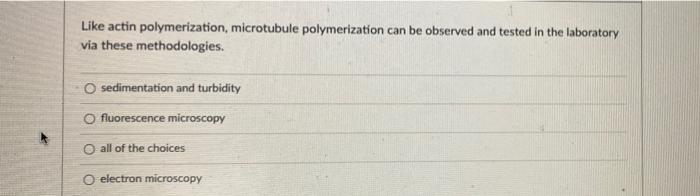 Solved Like actin polymerization, microtubule polymerization | Chegg.com
