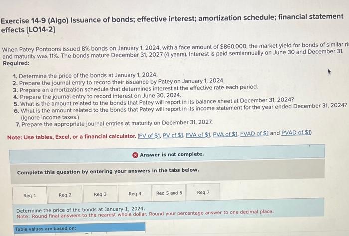 Solved Exercise 14-9 (Algo) Issuance of bonds; effective | Chegg.com
