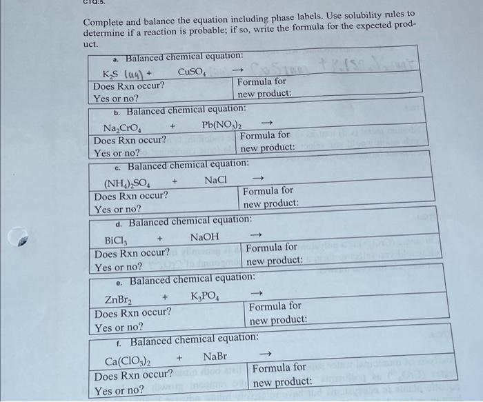 Solved Complete and balance the equation including phase | Chegg.com