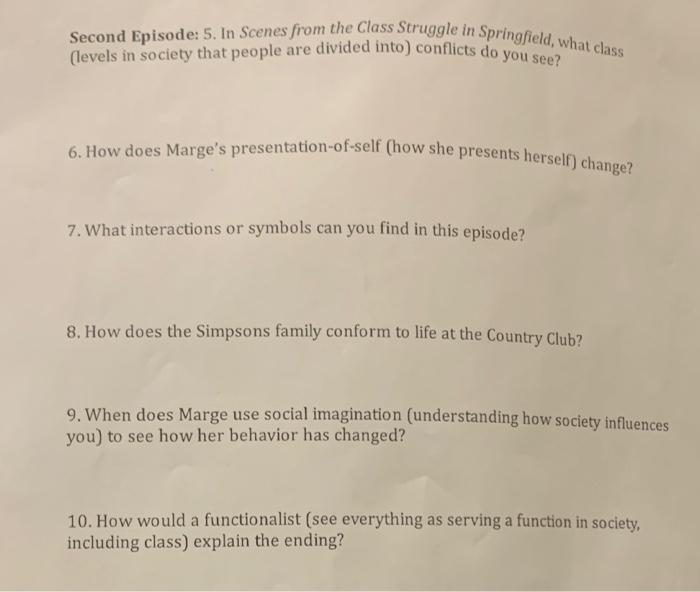 Second Episode: 5. In Scenes from the Class Struggle | Chegg.com