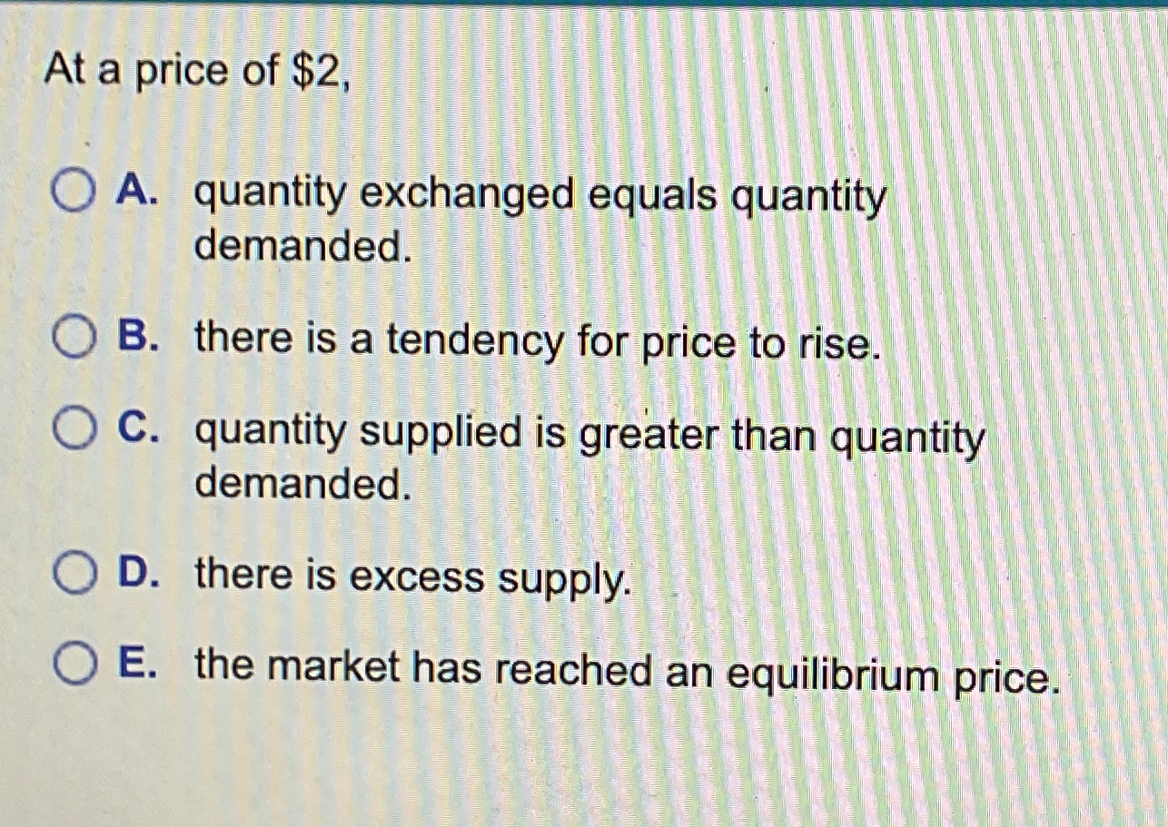 Solved At a price of $2,A. ﻿quantity exchanged equals | Chegg.com