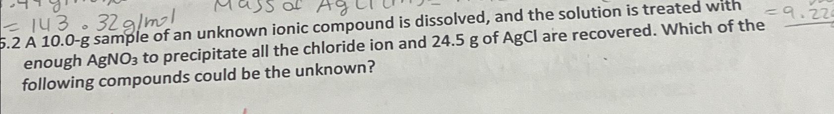 Solved A 10.0-g sample of an unknown ionic compound is | Chegg.com