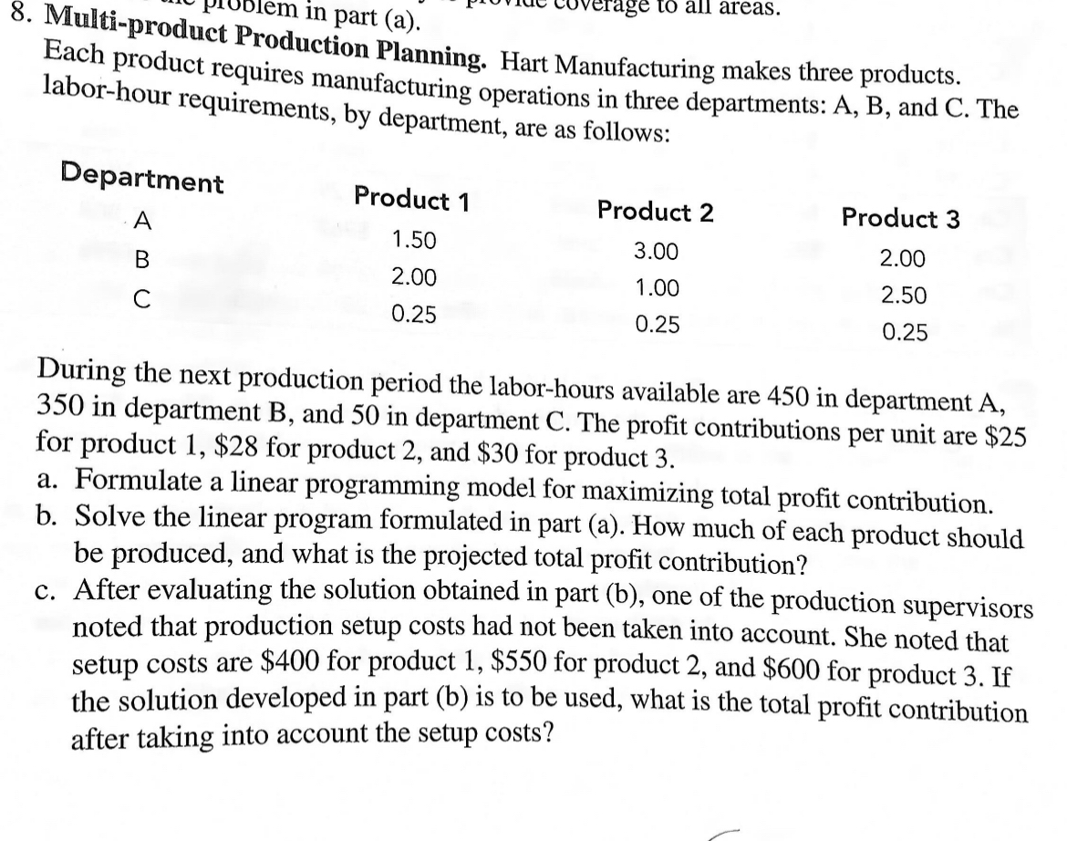 Solved Multi-product plem in part (a).Each prod Production | Chegg.com