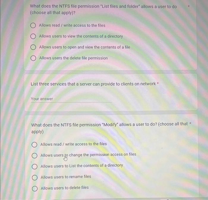 Solved What does the NTFS file permission "List files and | Chegg.com