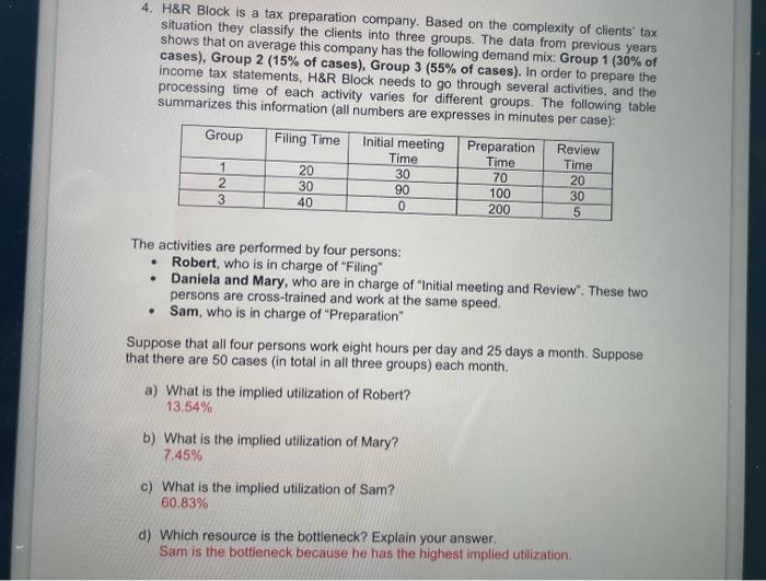 Solved 4. H\&R Block is a tax preparation company. Based on | Chegg.com