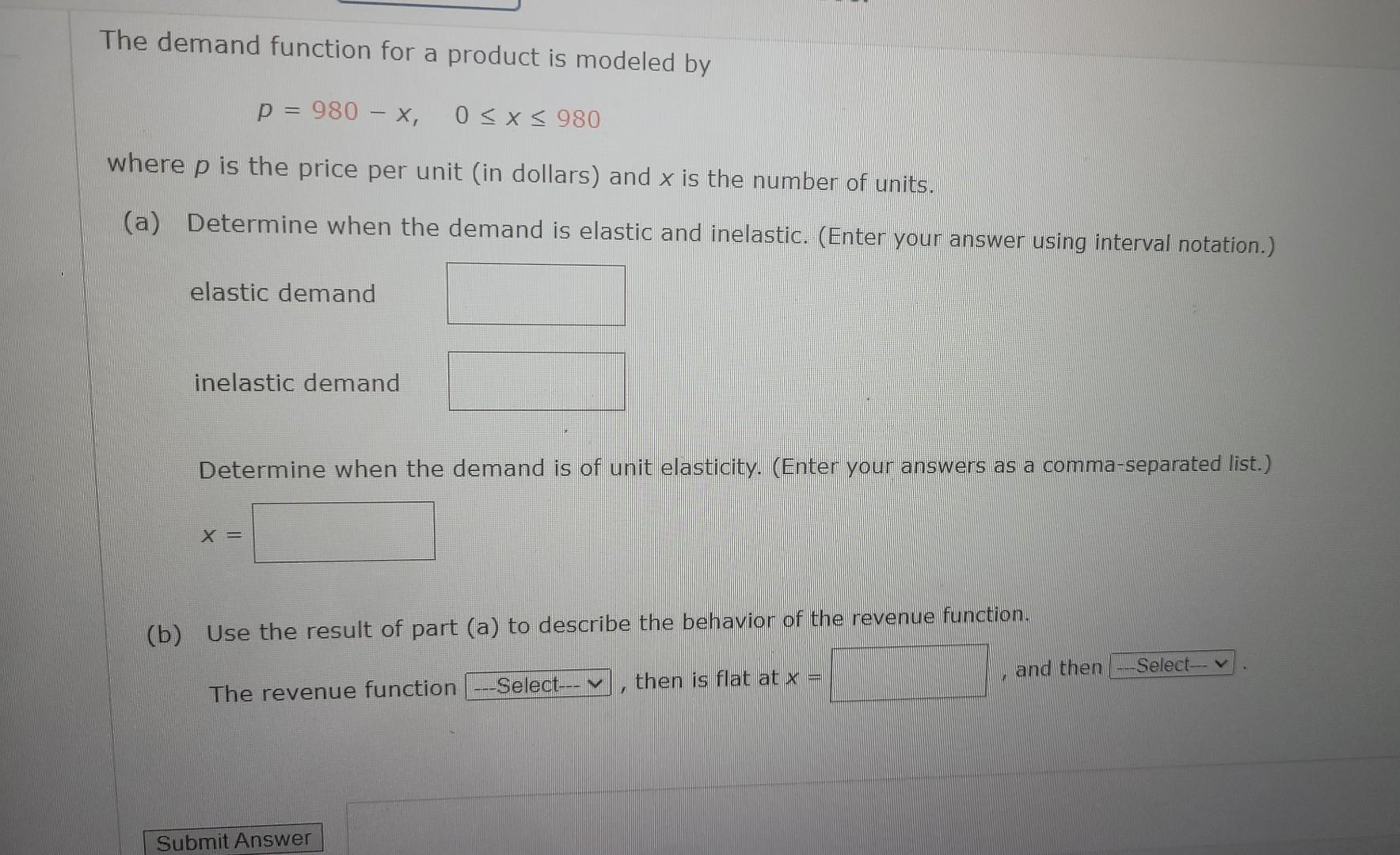 Solved The demand function for a product is modeled by | Chegg.com
