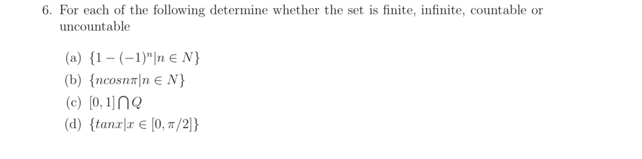 Solved For each of the following determine whether the set | Chegg.com