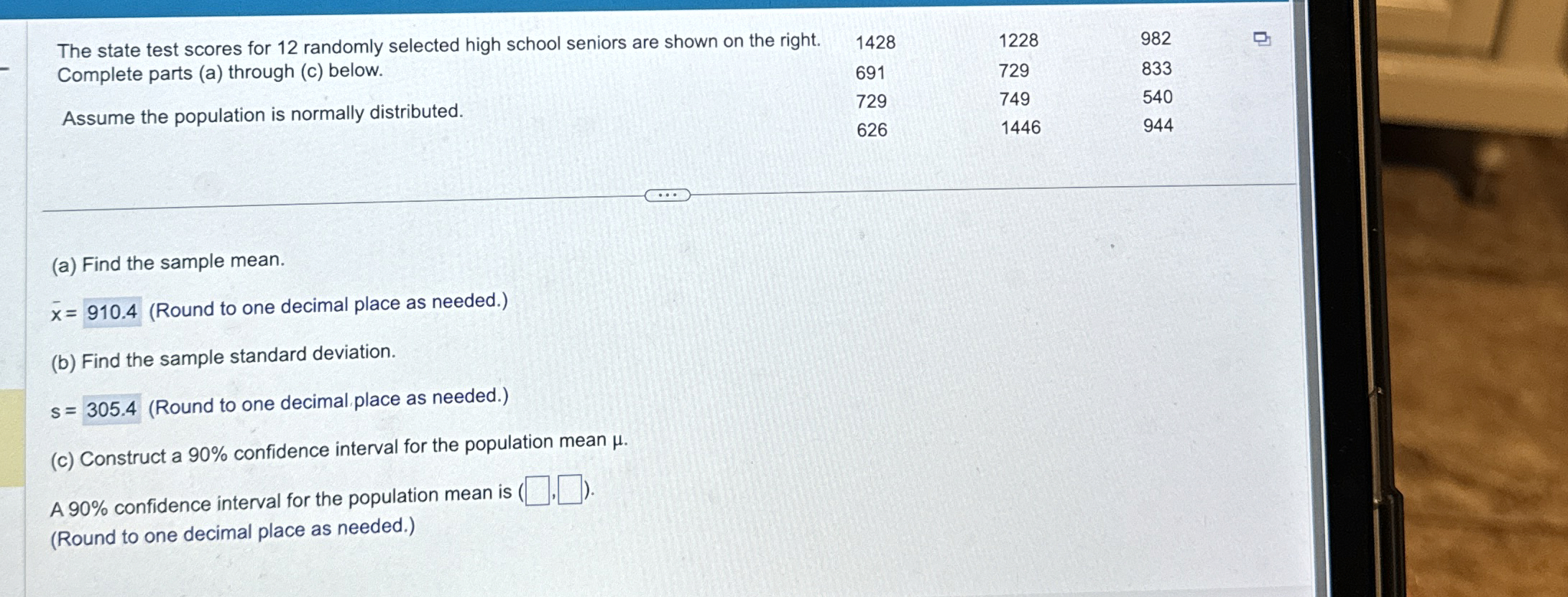 Solved The state test scores for 12 ﻿randomly selected high | Chegg.com