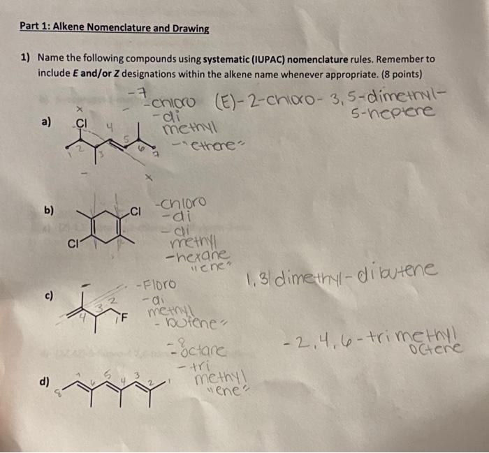 Solved 1) Name the following compounds using systematic | Chegg.com