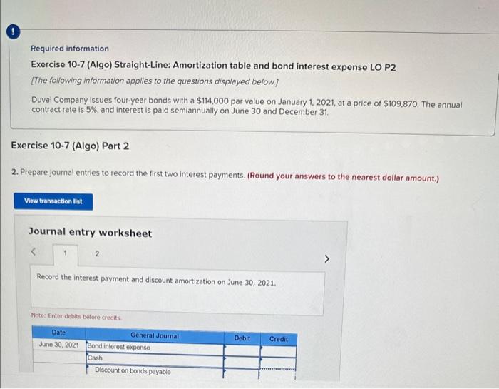 Solved Required information Exercise 10-7 (Algo) | Chegg.com