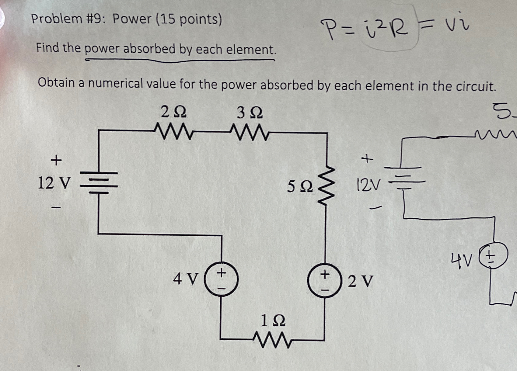 Solved Problem #9: Power (15 ﻿points)Find the power absorbed | Chegg.com