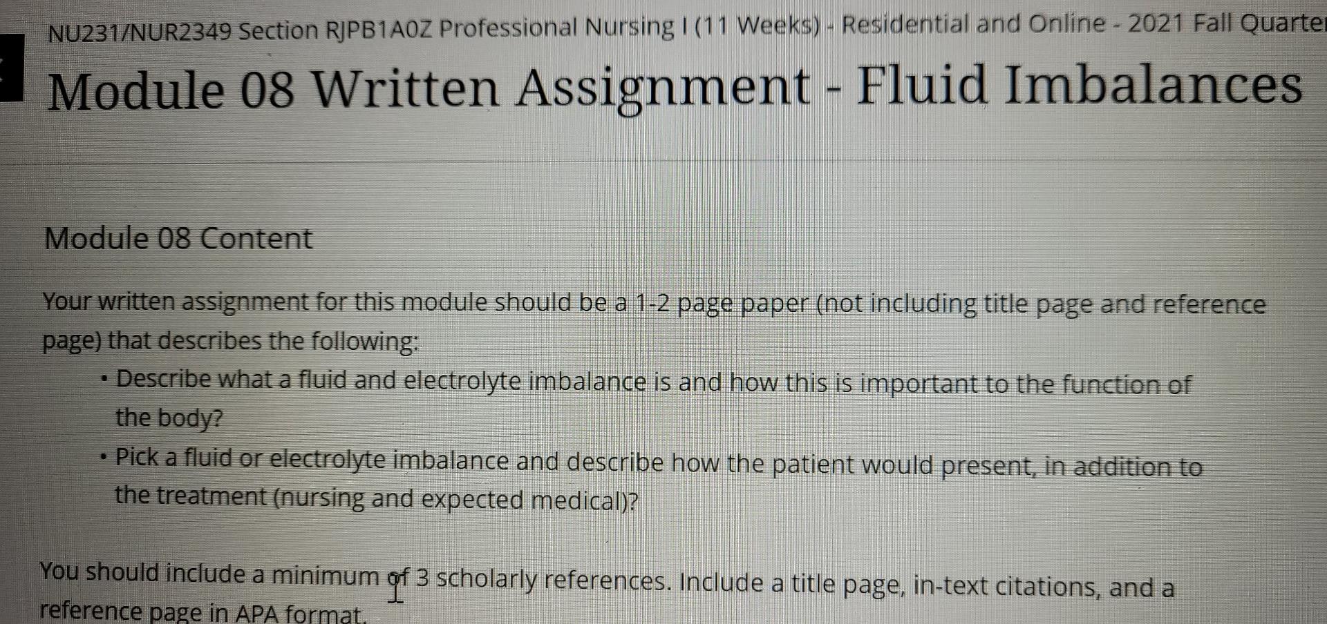 Solved Module 08 Written Assignment - Fluid Imbalances | Chegg.com