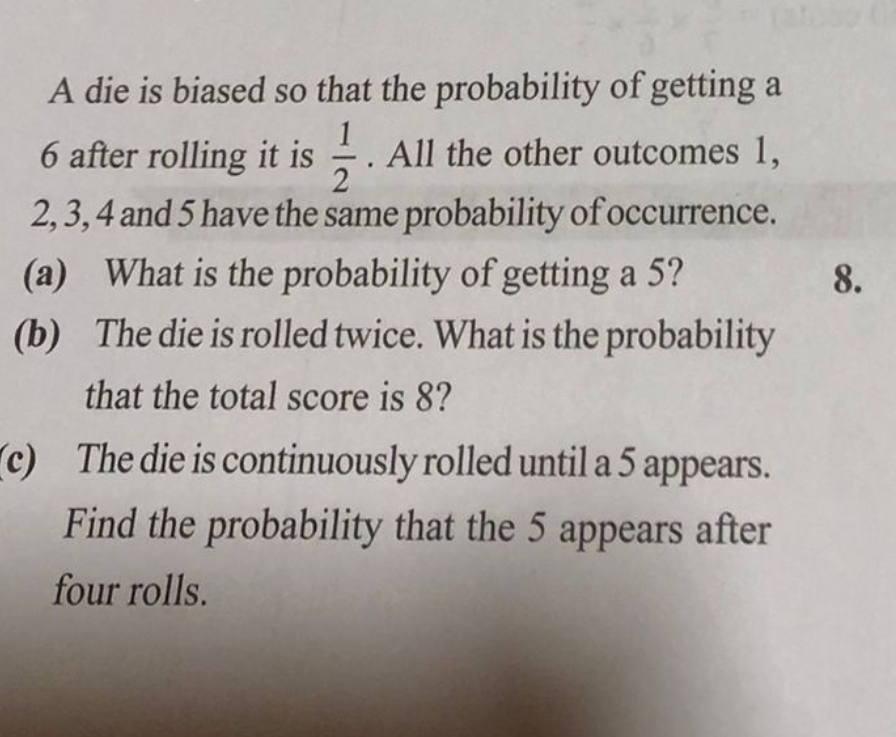 Solved A die is biased so that the probability of getting a | Chegg.com