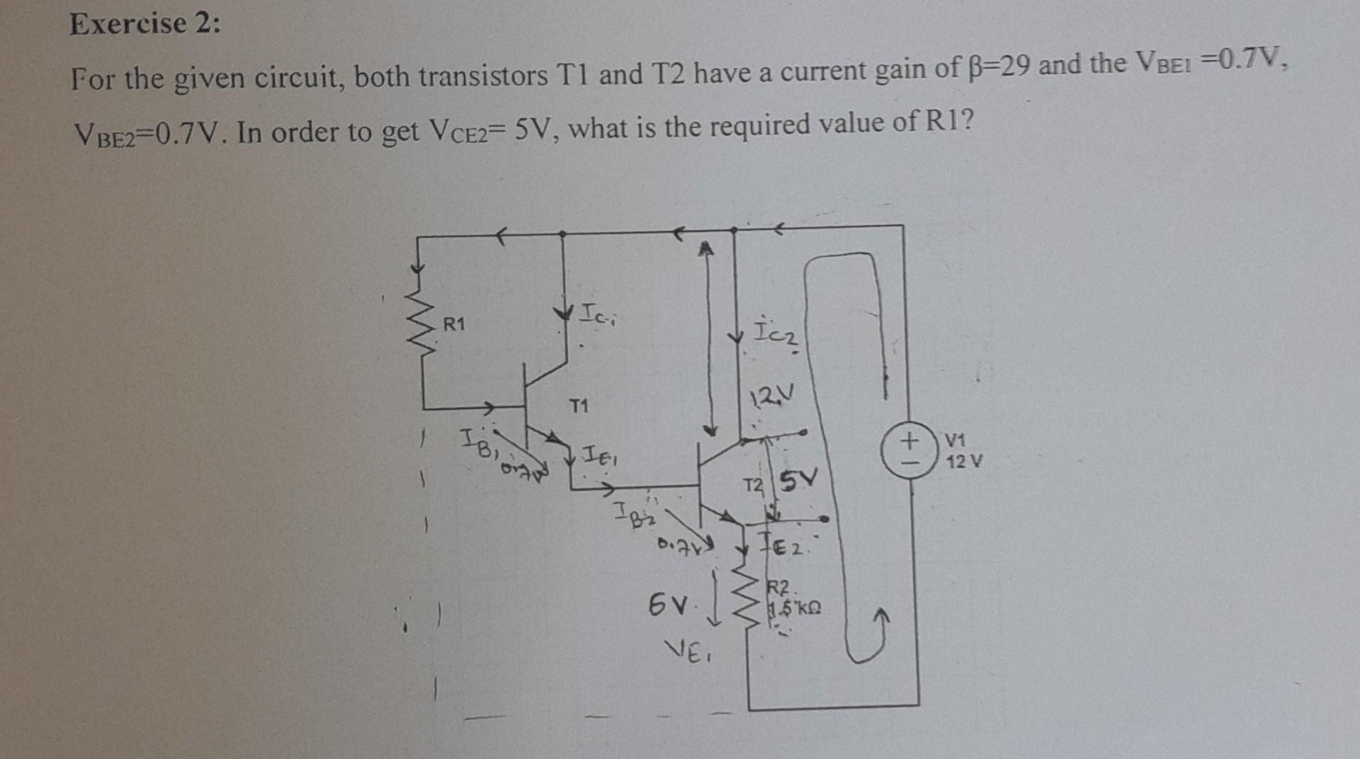 Solved For the given circuit, both transistors T1 and T2 | Chegg.com