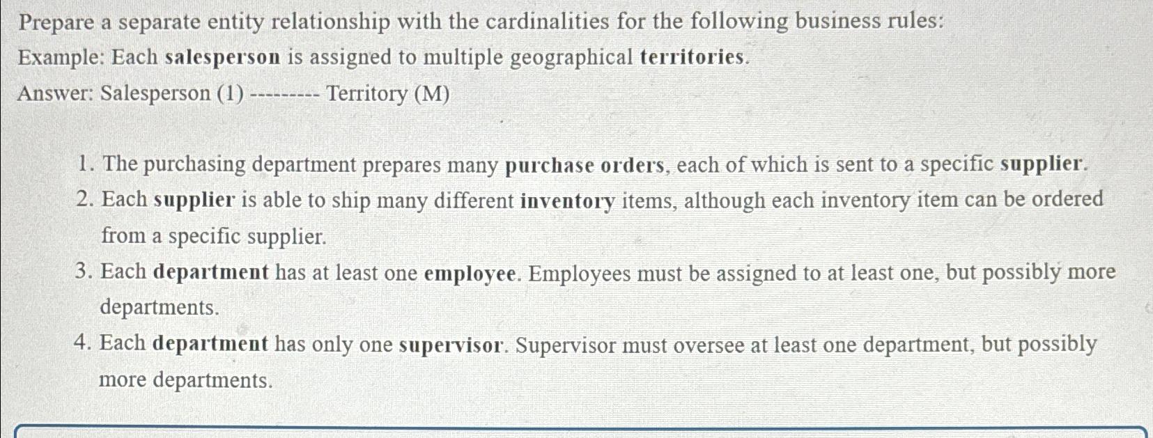 Solved Prepare a separate entity relationship with the | Chegg.com