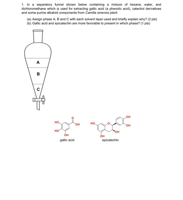 Solved 1. In a separatory funnel shown below containing a | Chegg.com