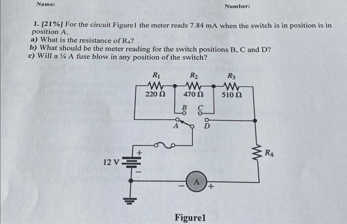 Solved 1. [21\%] For the circuit Figure I the meter reads | Chegg.com