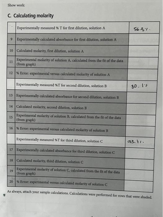 Show work: C. Calculating molarity | Chegg.com