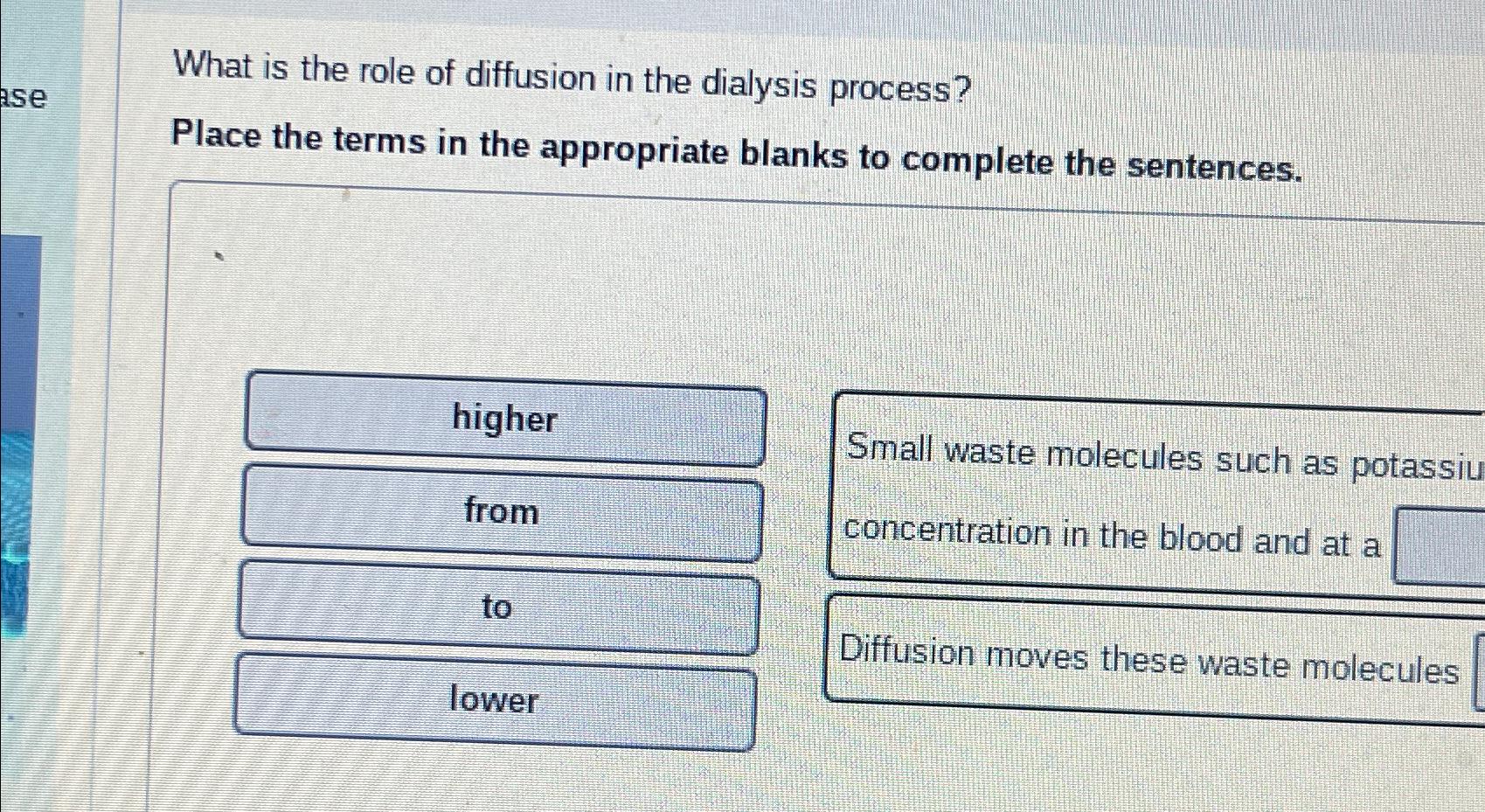 Solved What is the role of diffusion in the dialysis | Chegg.com