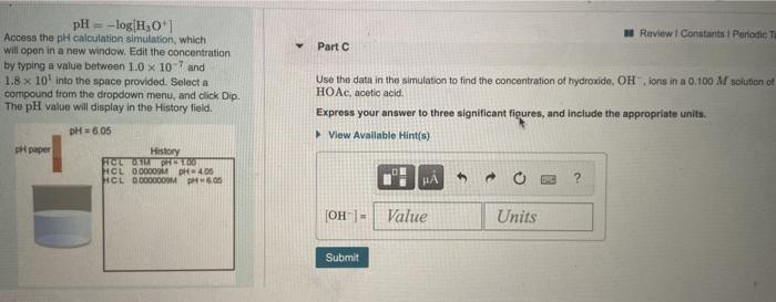 Solved Review Constants Periodic T Part pH = -log[H30-1 | Chegg.com