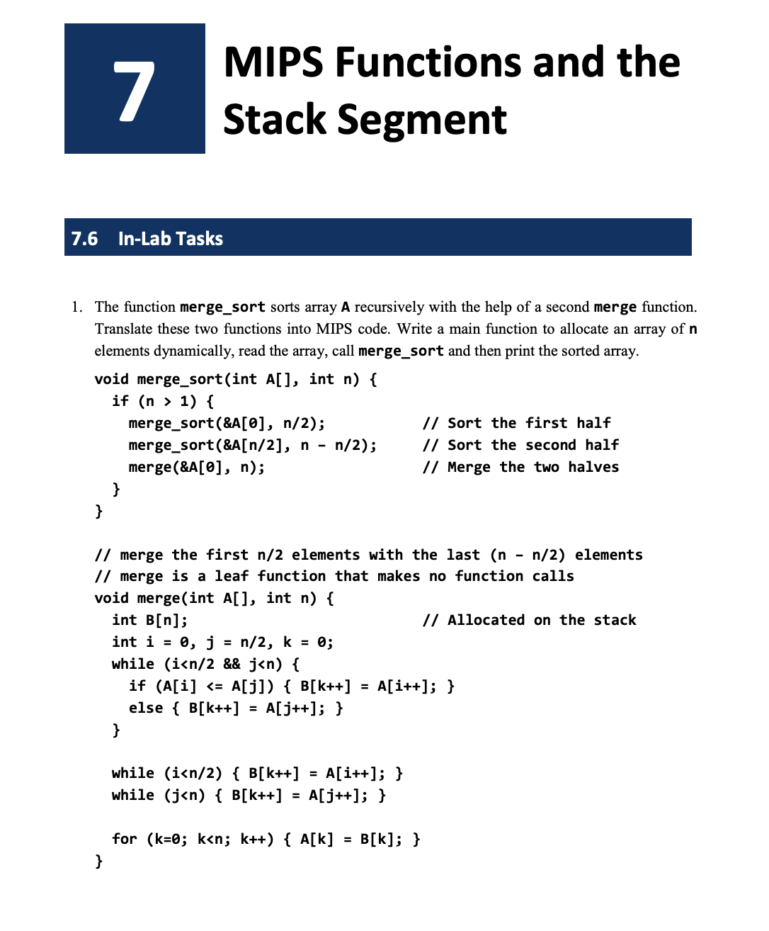 MIPS Functions and theStack Segment7.6 In-Lab | Chegg.com MIPS Functions and theStack Segment7.6 In-Lab | Chegg.com