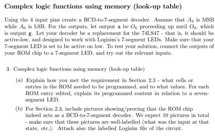 Complex logic functions using memory (look-up table) | Chegg.com