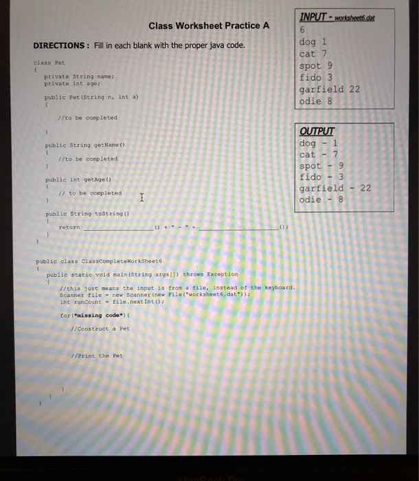 Solved INPUT - worksheets dat 6 Class Worksheet Practice A | Chegg.com