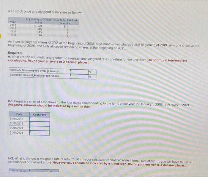 XYZ stock price and dividend history are as follows: | Chegg.com