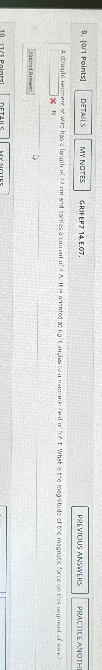 Solved [0/1 ﻿Points] ﻿GRIFEP7 14.E.07.A straight segment | Chegg.com | Chegg.com