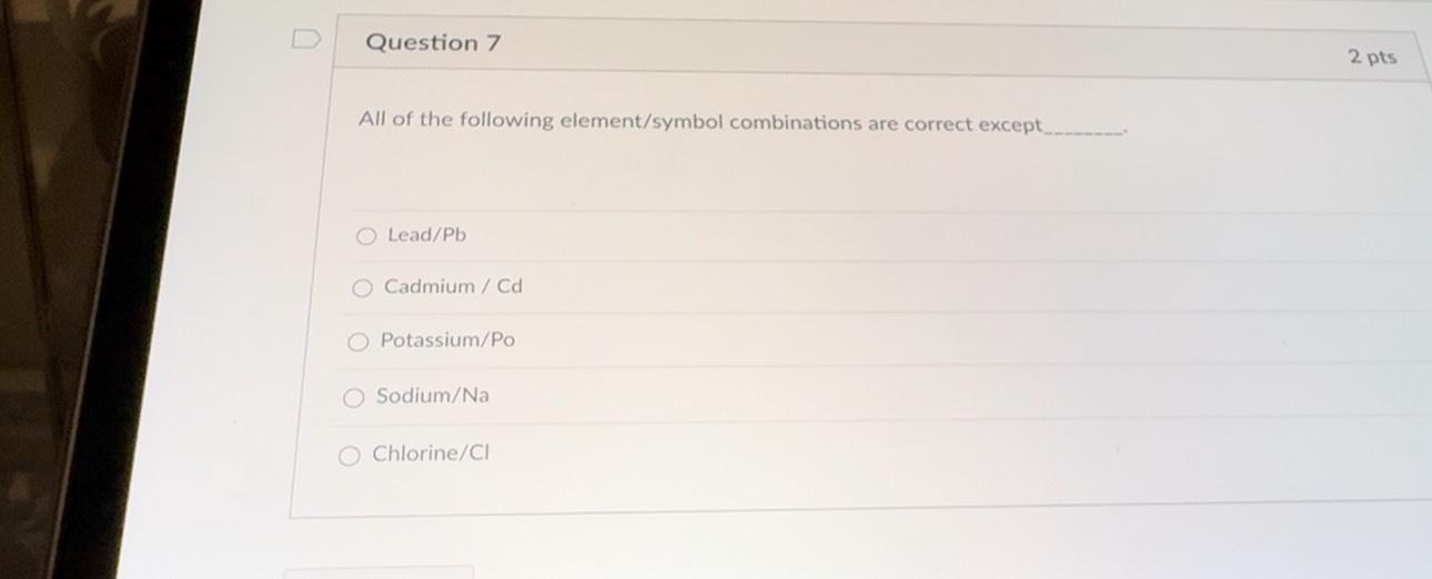 Solved Question 72 ﻿ptsAll of the following element/symbol | Chegg.com
