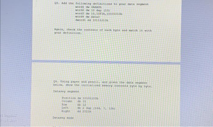 Data segment name segment: \( \begin{array}{ll}\text | Chegg.com