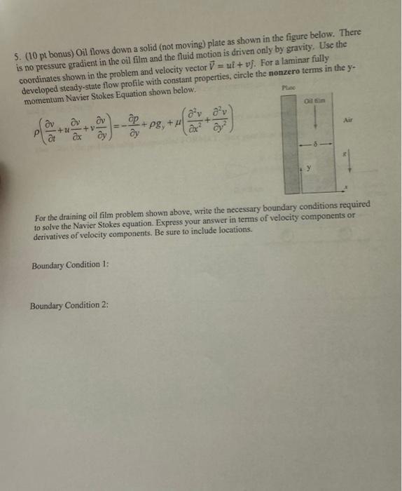 Solved 5. (10 pt bonus) Oil flows down a solid (not moving) | Chegg.com