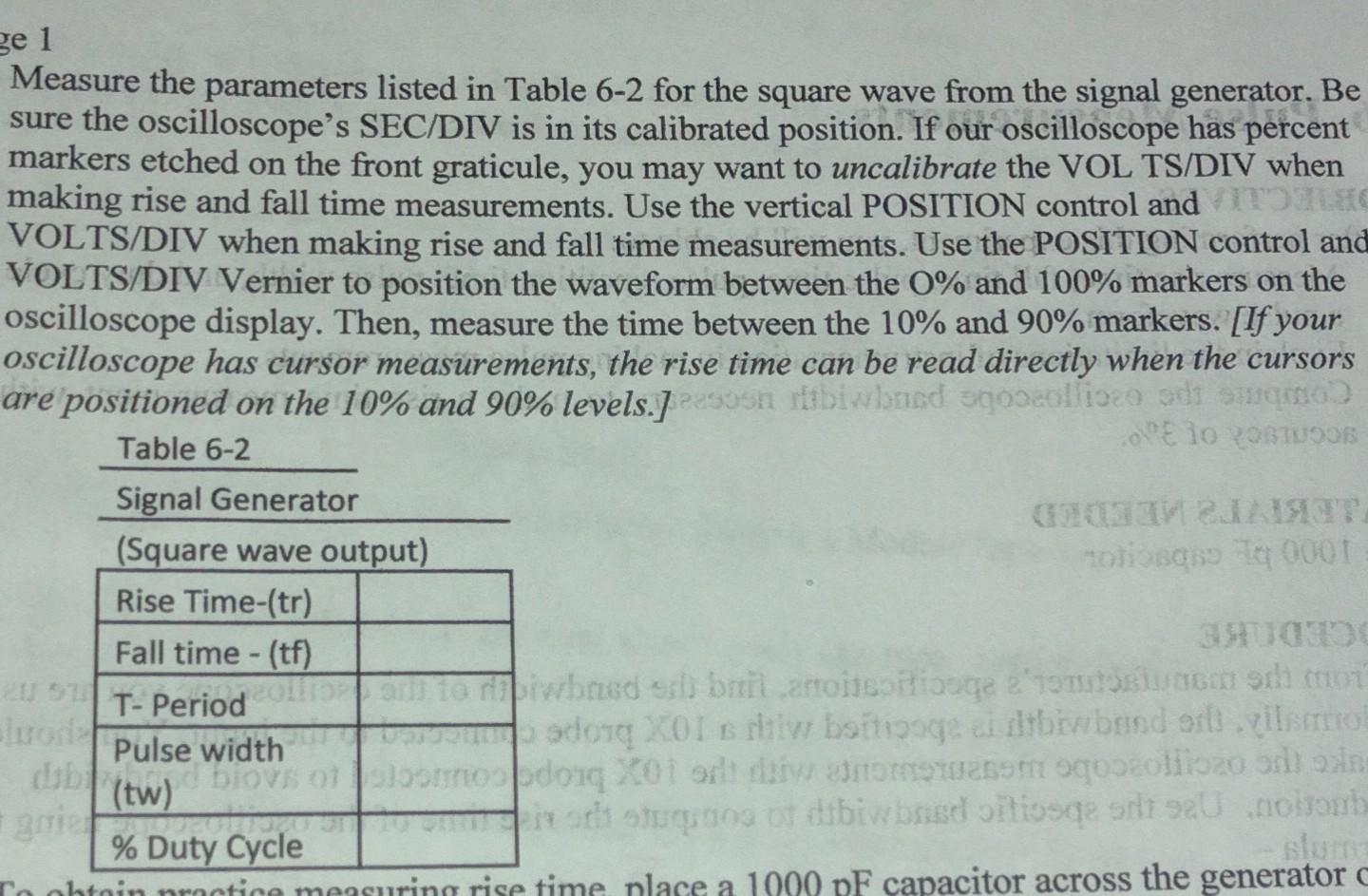 Solved Measure the parameters listed in Table 6−2 for the | Chegg.com