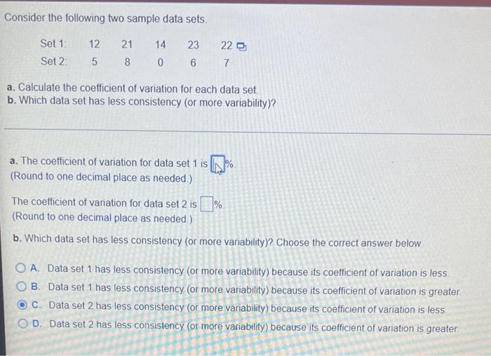 Solved Consider the following two sample data sets. 12 21 23 | Chegg.com