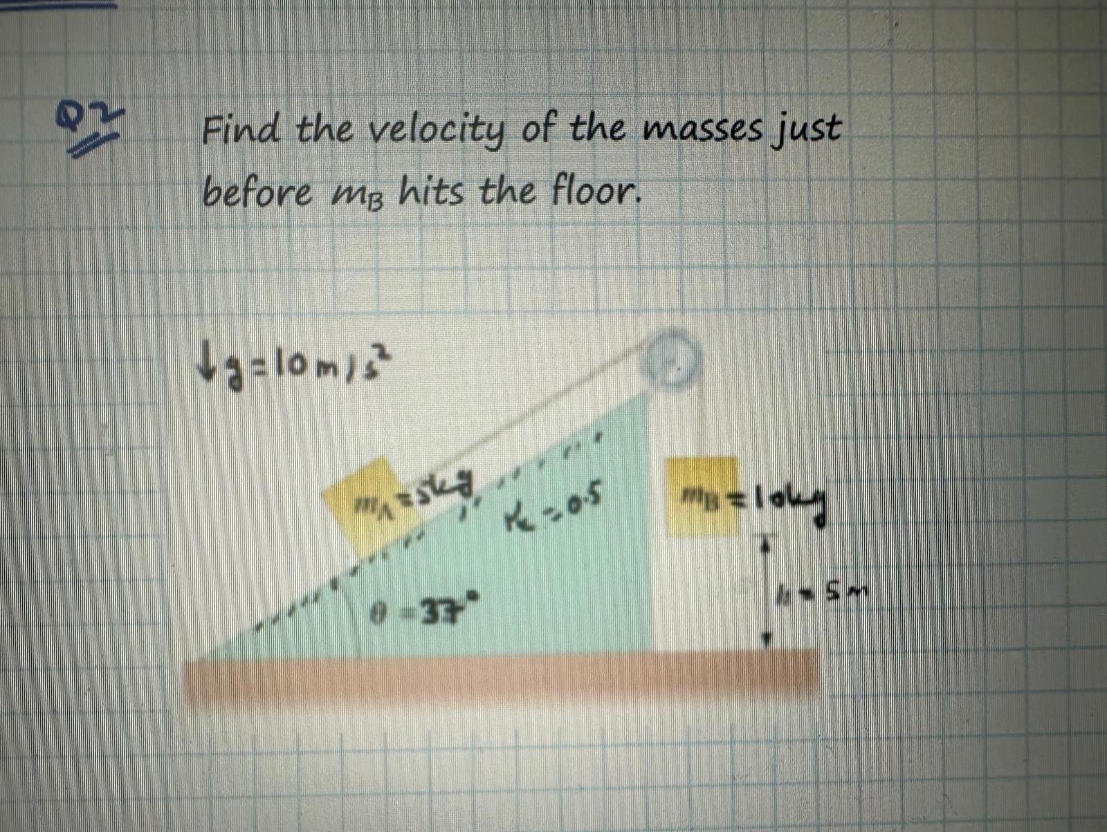 Solved Q2 ﻿Find the velocity of the masses just before mB | Chegg.com