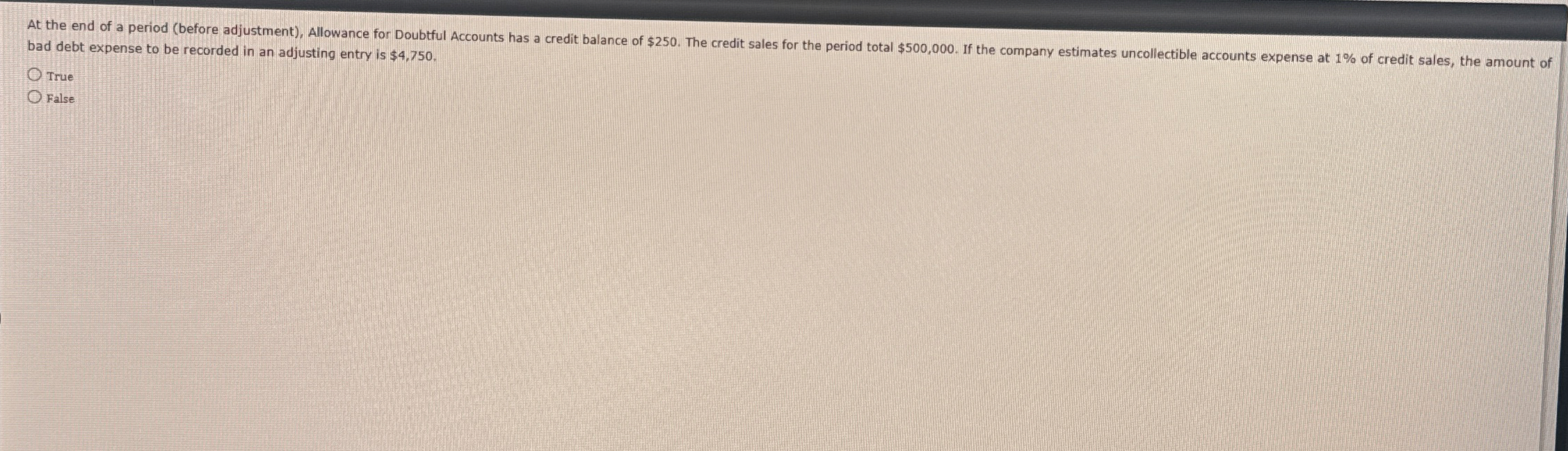 Solved bad debt expense to be recorded in an adjusting entry | Chegg.com