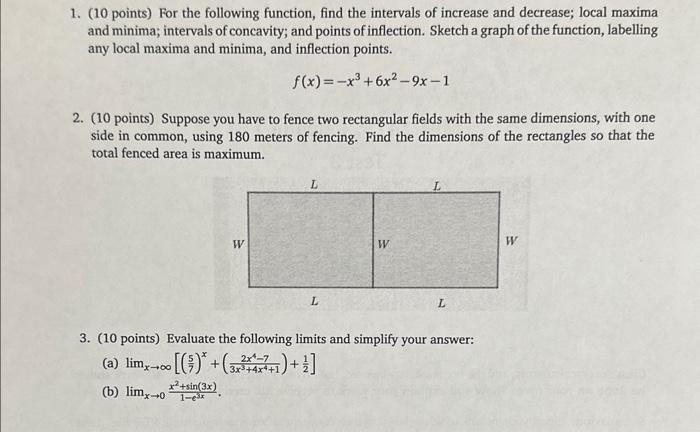 Solved 1. (10 points) For the following function, find the | Chegg.com