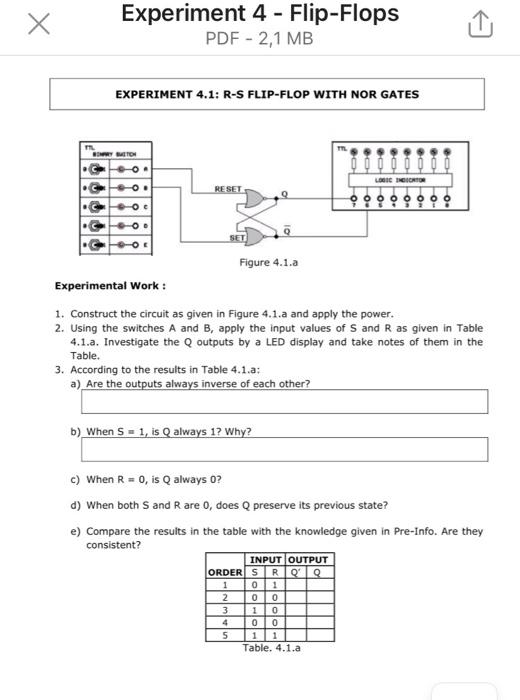 Solved Experiment 4 - Flip-Flops PDF - 2,1 MB EXPERIMENT | Chegg.com