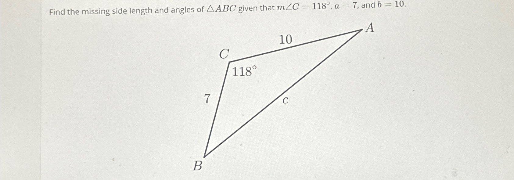 Solved Find the missing side length and angles of ????ABC | Chegg.com