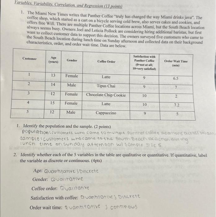 Solved Variables, Variability, Correlation, and Regression | Chegg.com
