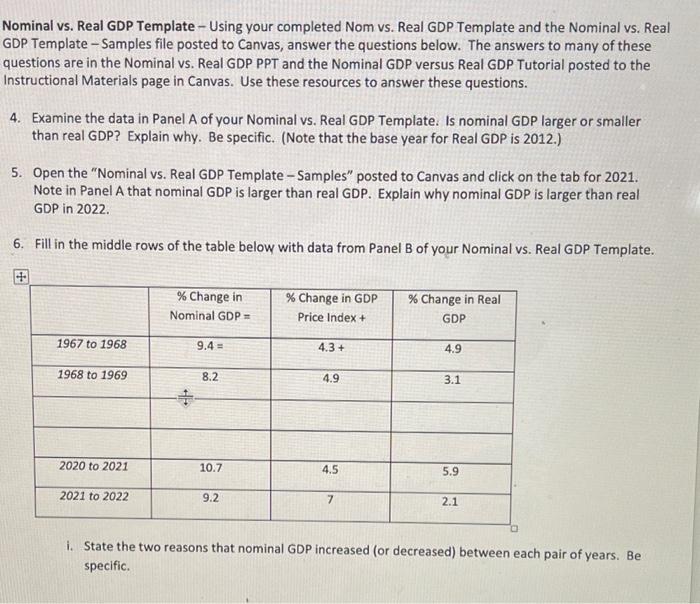 Nominal vs. Real GDP Template - Using your completed | Chegg.com
