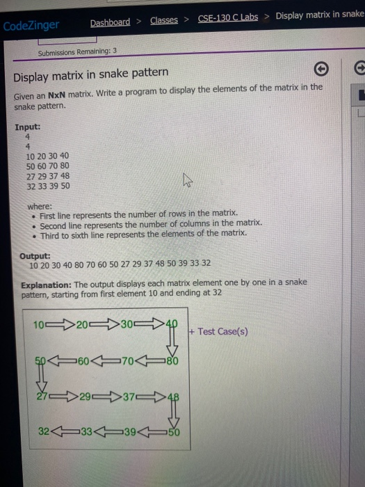 Dashboard > Classes > CSE-130 C Labs > Display matrix | Chegg.com