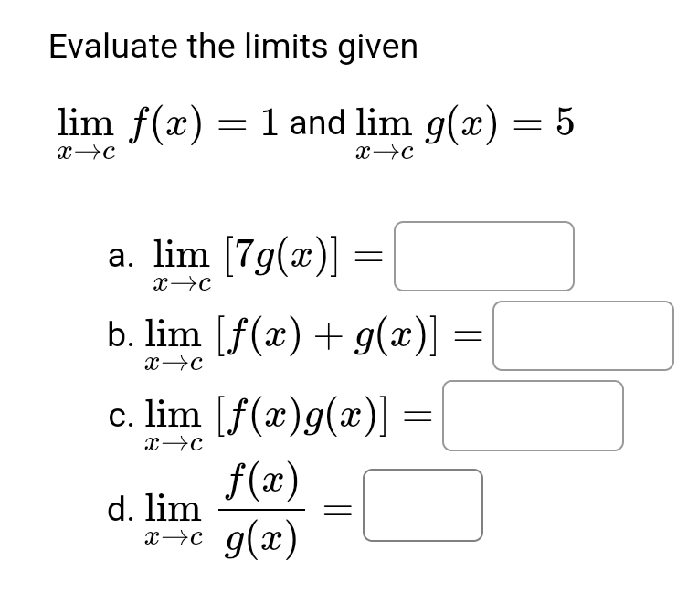 Solved Evaluate the limits givenlimx→cf(x)=1 ﻿and | Chegg.com