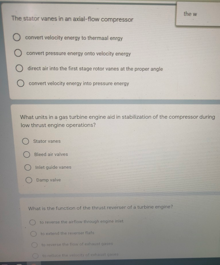 Solved the w The stator vanes in an axial-flow compressor о | Chegg.com