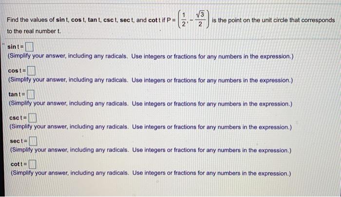 Solved V3 Find the values of sint, cost, tant, csct, sect, | Chegg.com