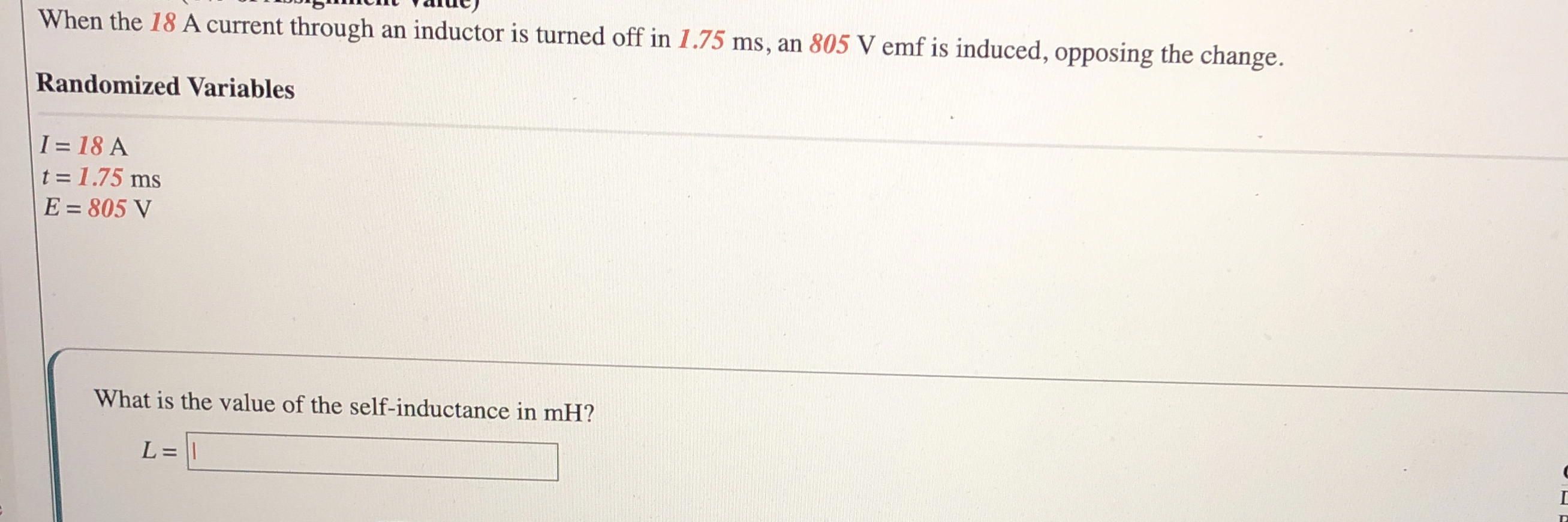 Solved When the 18 ﻿A current through an inductor is turned | Chegg.com