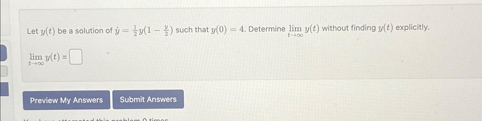 Solved Let y(t) be a solution of y˙=12y(1-y2) such that | Chegg.com Solved Let y(t) be a solution of y˙=12y(1-y2) such that | Chegg.com