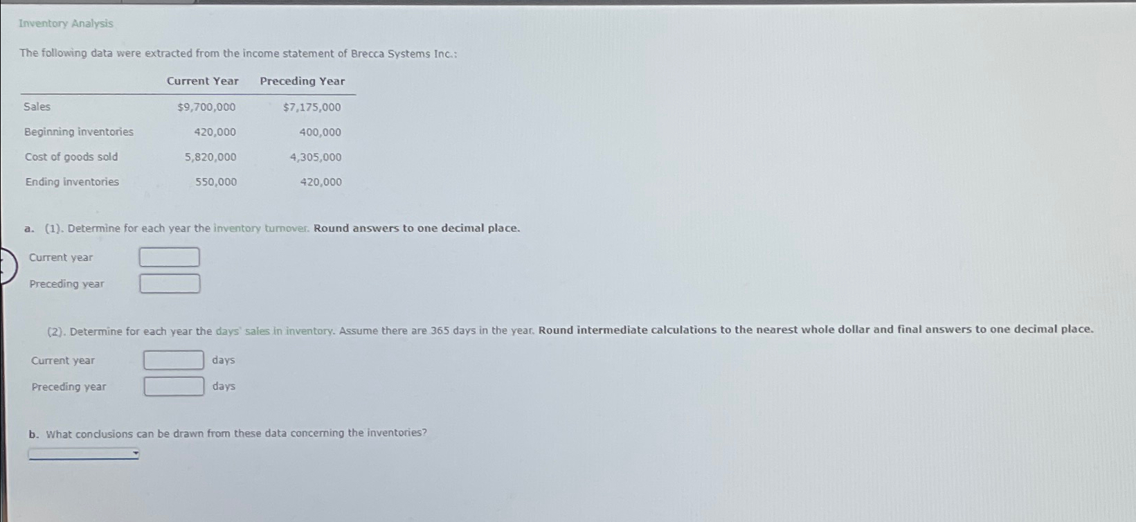 Solved Inventory AnalysisThe following data were extracted | Chegg.com
